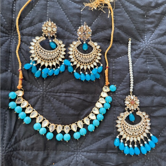 Jewelry | Indian Pakistani Gold And Blue Jewelry Set | Poshmark